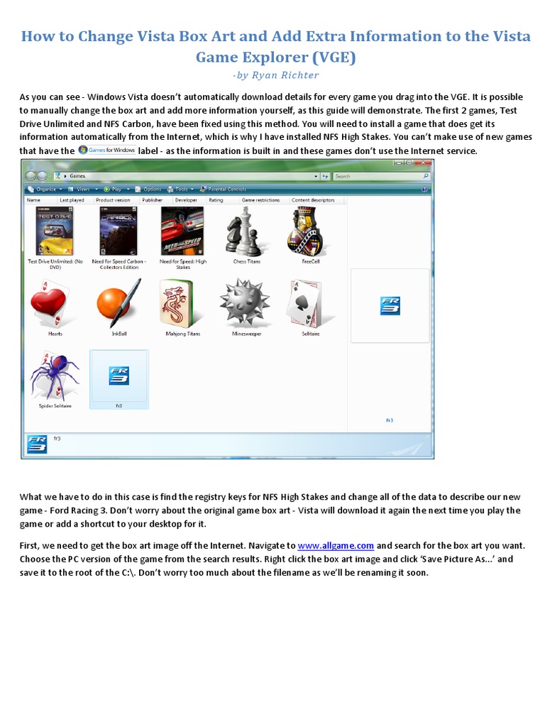 How To Change Vista Box Art and Add Extra Information To The Vista Game ...