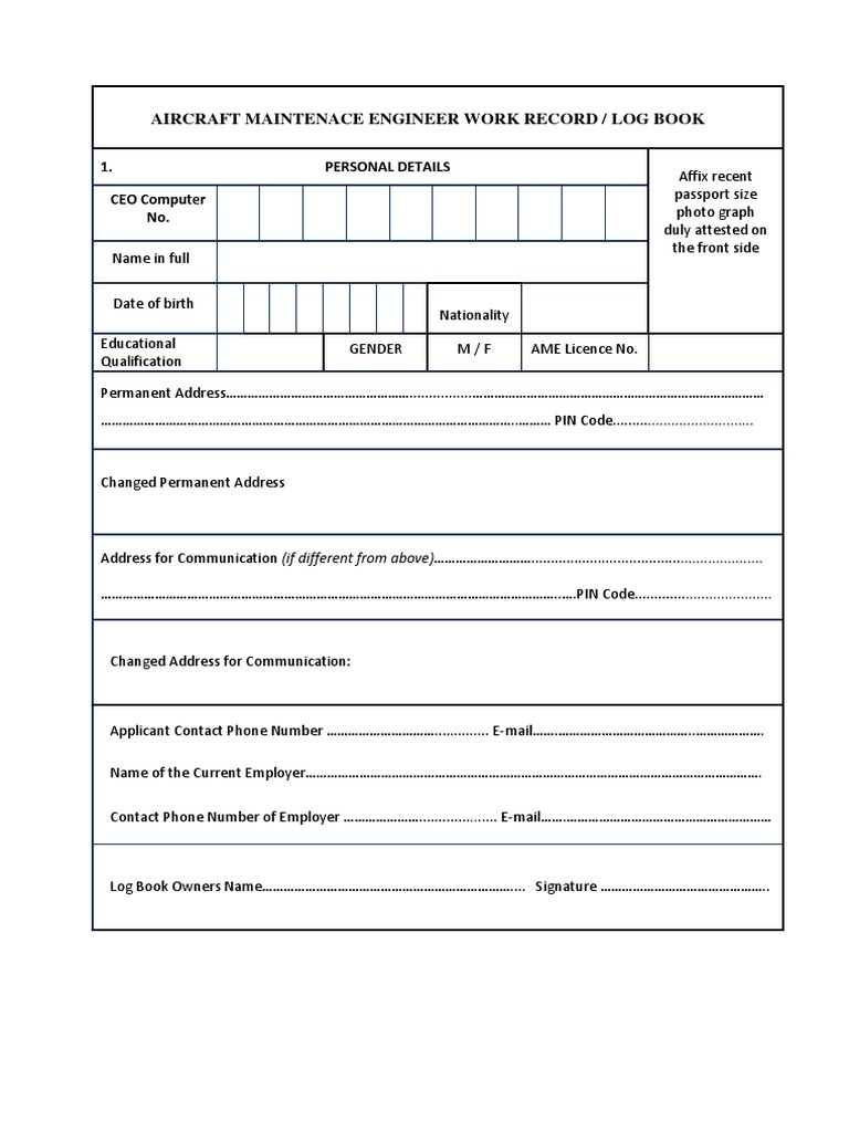 Format of Aircraft Maintenace Engineer Work Record | PDF