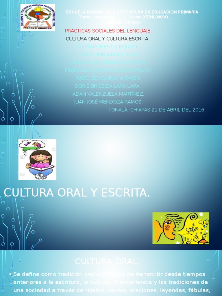 Cultura Oral Y Escrita Pdf Escritura Tradición Oral