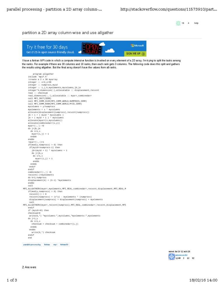 Partition A 2D Array Column-Wise and Use Allgather | PDF | Message Passing Interface | Array ...
