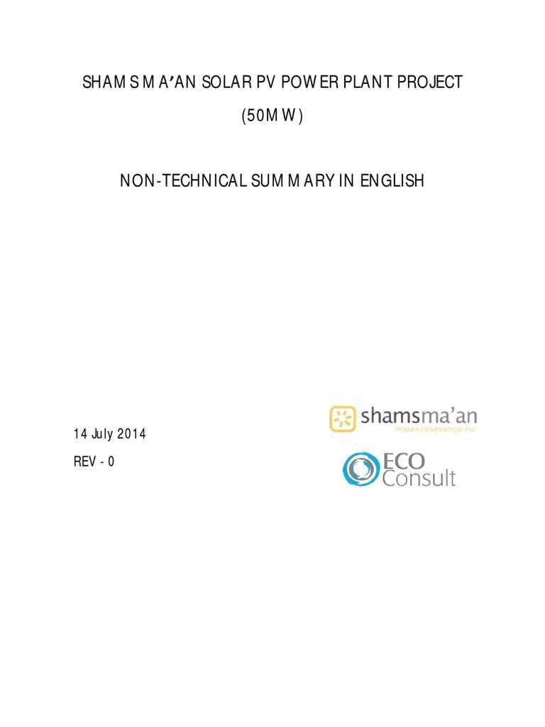 Shams Ma'An Solar PV Power Plant Project (50MW) : 14 July 2014 Rev - 0 ...