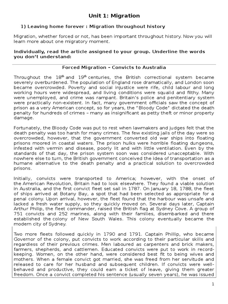 Unit 1: Migration: 1) Leaving Home Forever: Migration Throughout ...