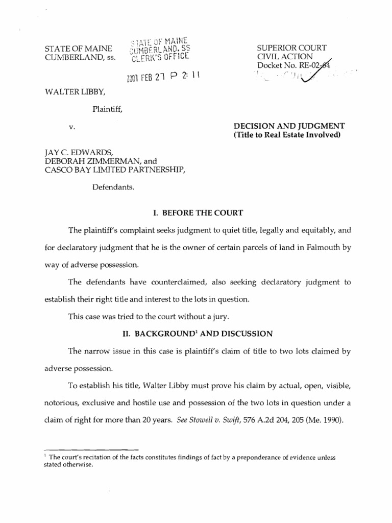 Libby v. Edwards, CUMre-02-64 (Cumberland Super. CT., 2007) | PDF ...