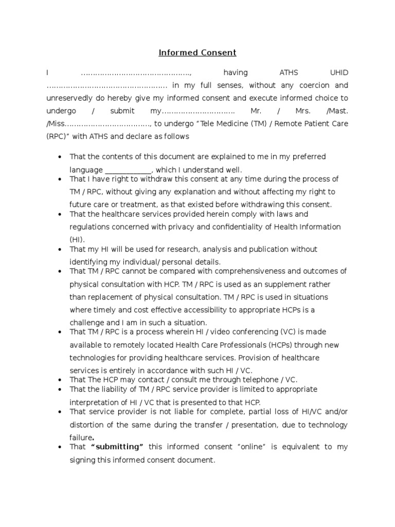 Consent | PDF | Informed Consent | Telemedicine
