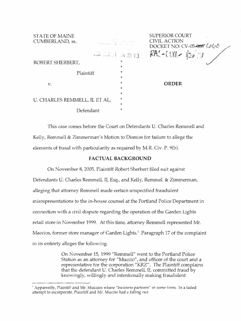 Sherbert v. Remmel, CUMcv-05-660 (Cumberland Super. CT., 2007) | PDF ...
