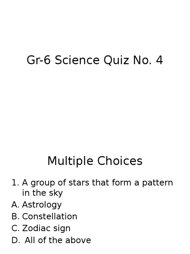 Gr-6 Science Quiz 4 | PDF | Stars | Sun