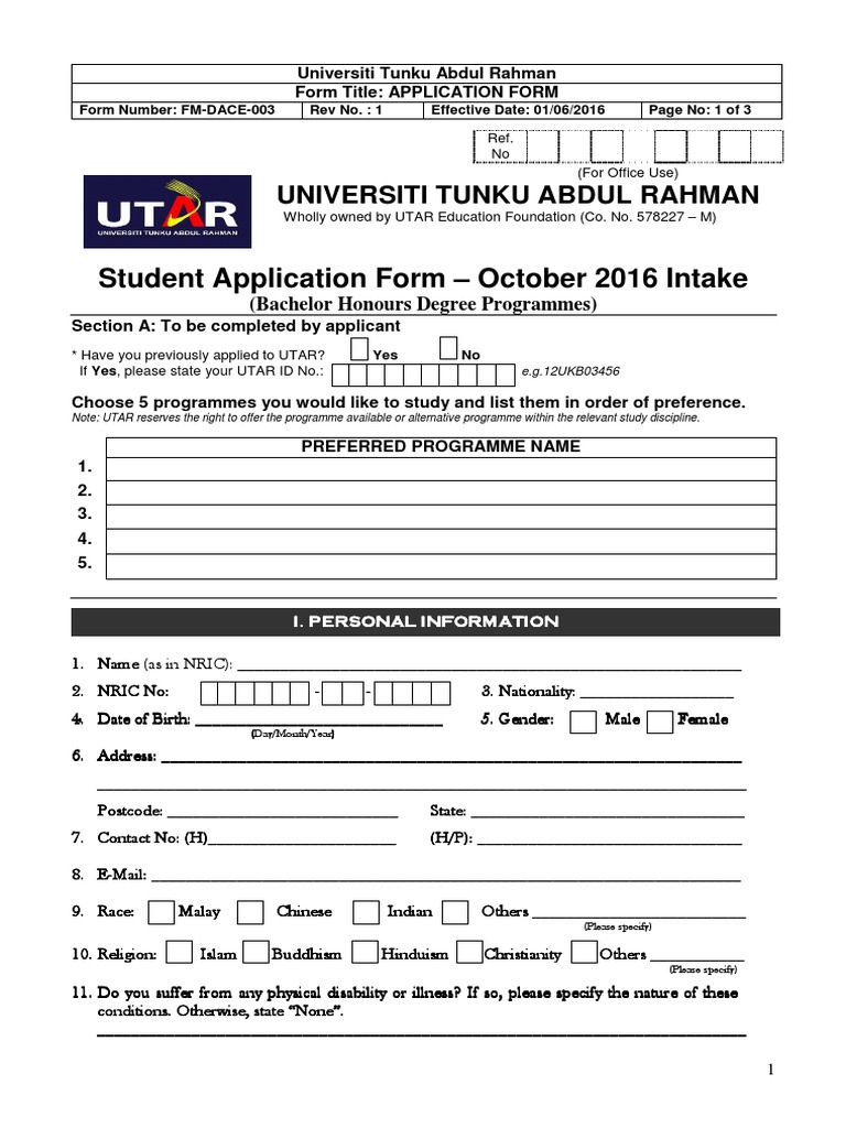 ApplicationForm-Bachelor 201610 v2 | PDF | Engineering | Bachelor Of Science