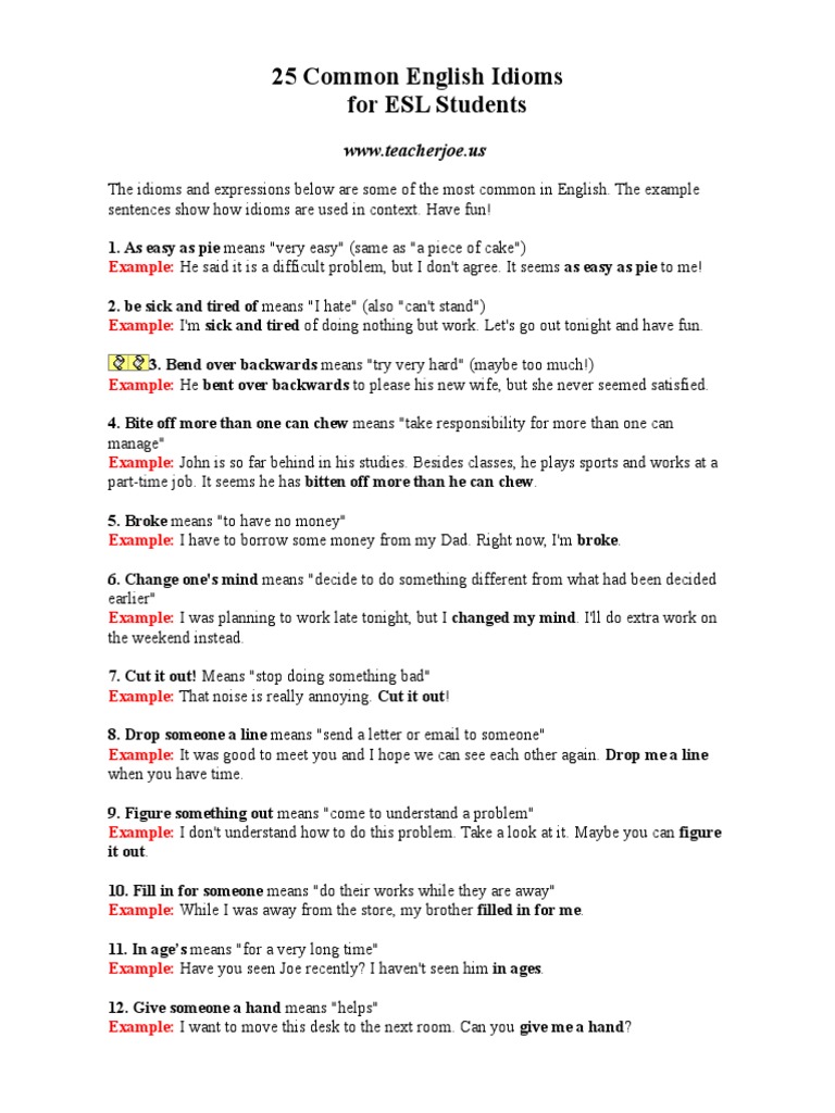 25 Essential Idioms for ESL Learners | PDF | Yin And Yang | Traditional ...