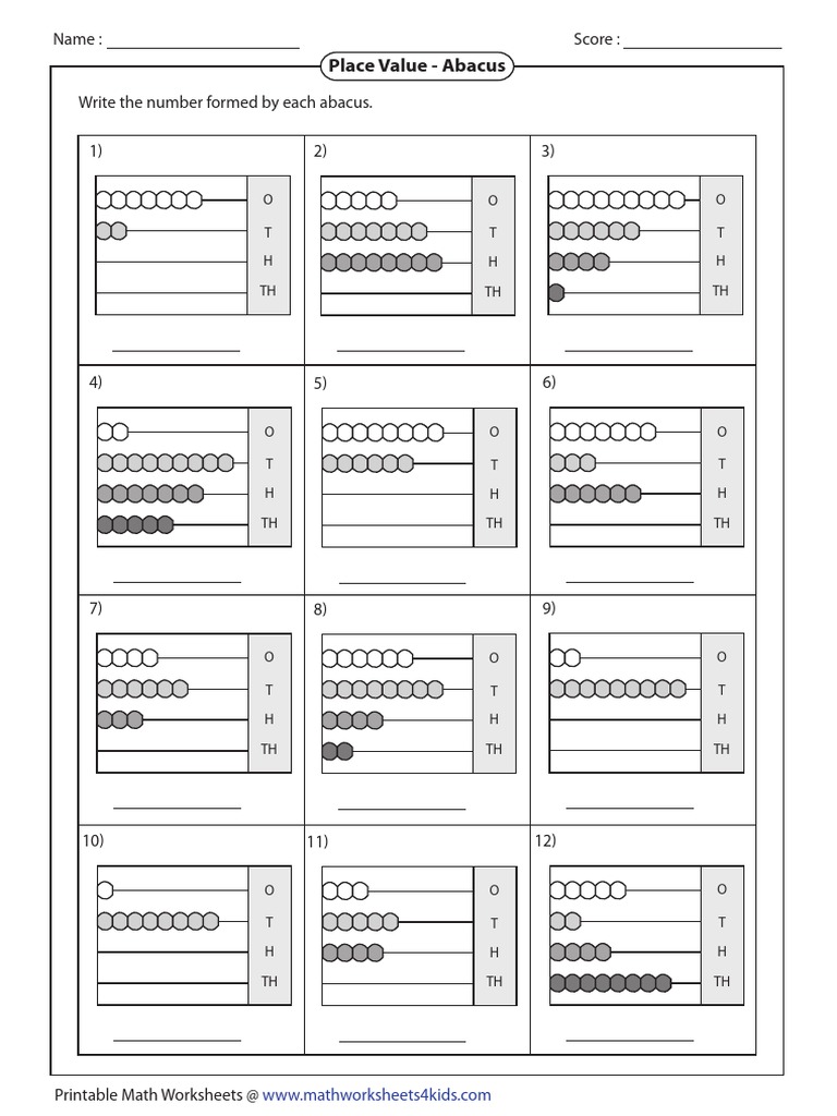 Place Value - Abacus: Name: Score | PDF