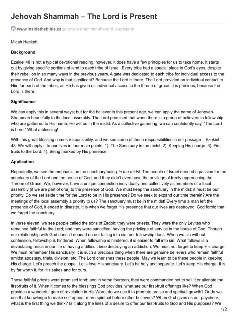 Jehovah Shammah - The Lord Is Present PDF | PDF | Monotheistic ...