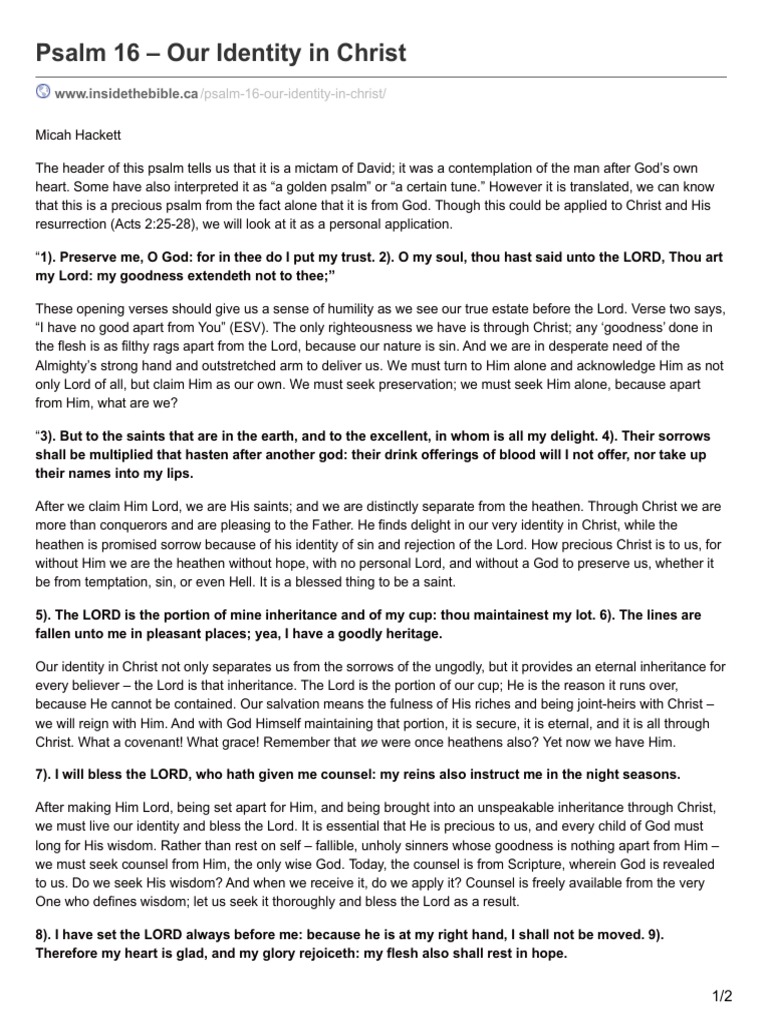 Psalm 16: Identity in Christ Explained | PDF | Hell | Jesus