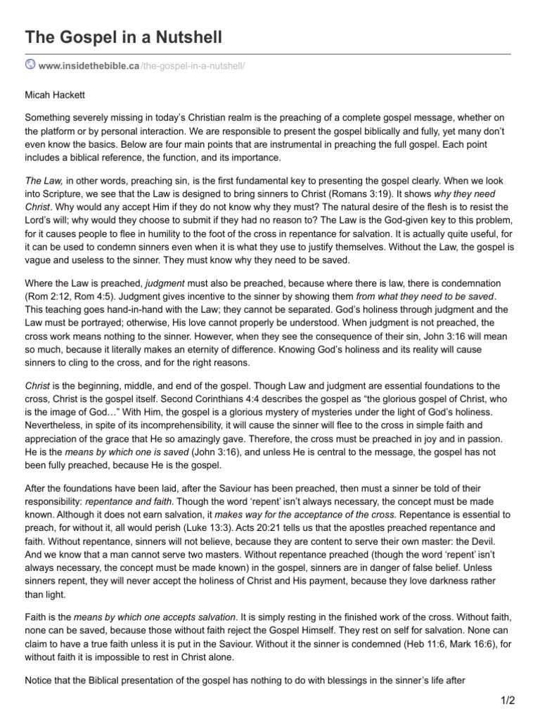 The Gospel in A Nutshell PDF | PDF | The Gospel | Repentance