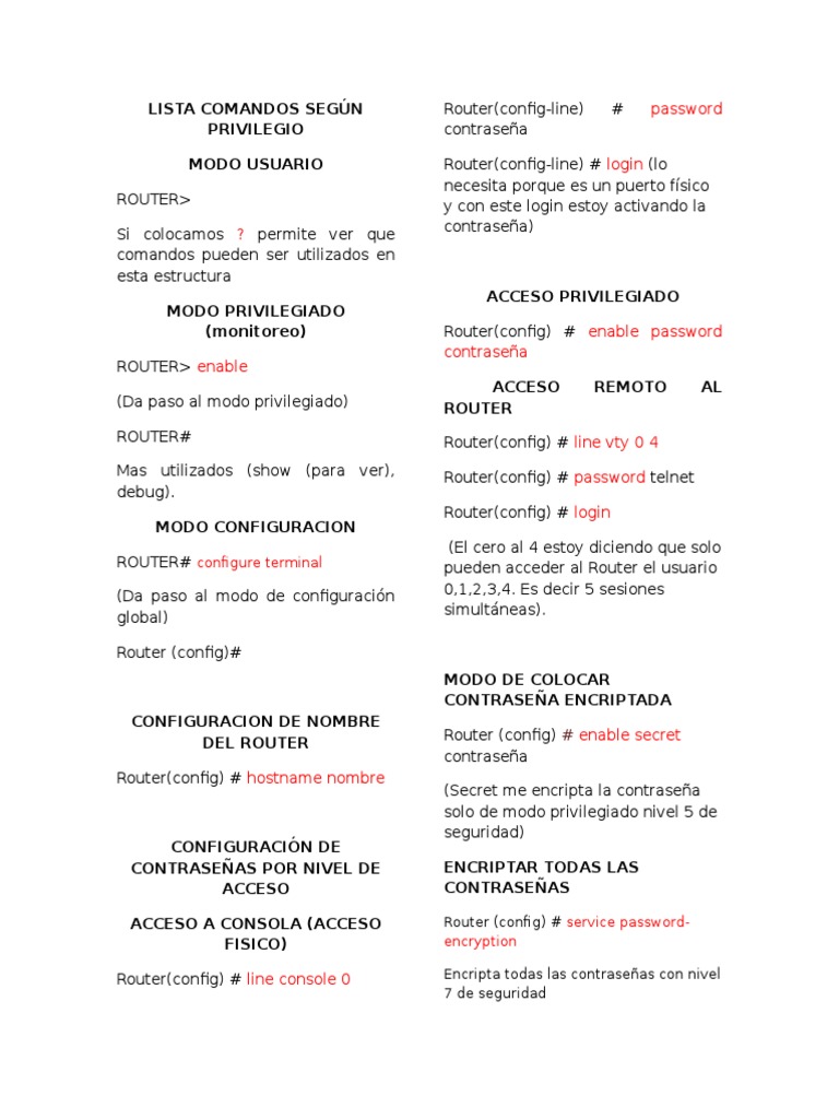 LISTA COMANDOS Ccna Resumen | PDF | Enrutador (Computación) | Dirección IP