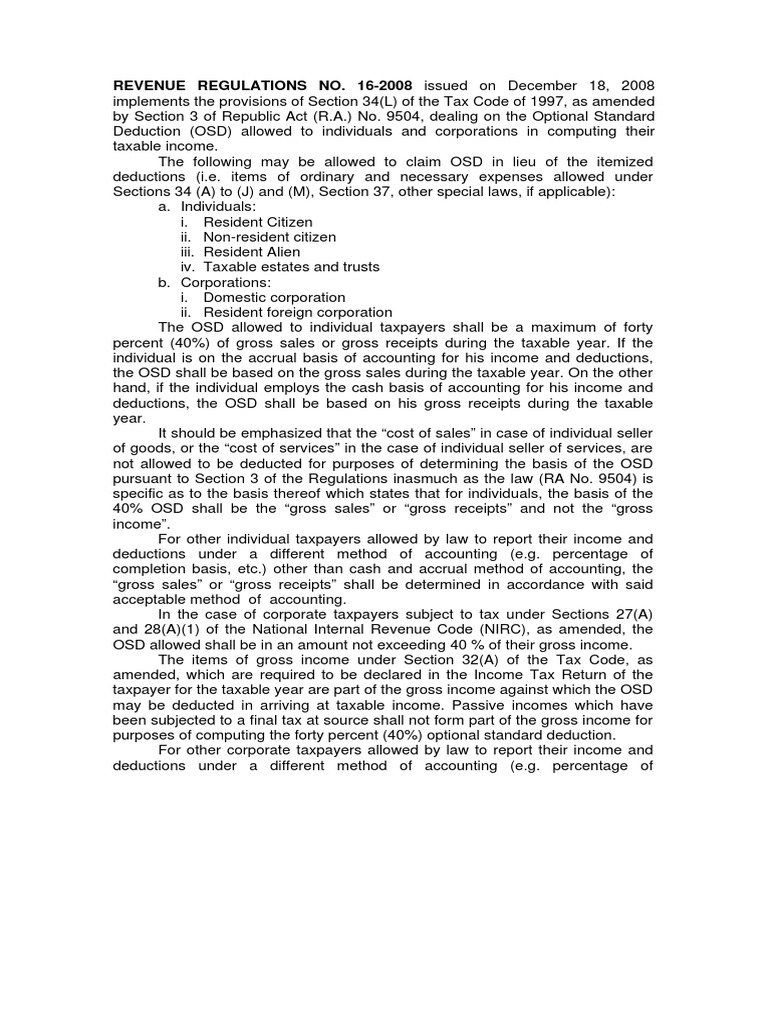 Tax Code OSD Guidelines | PDF | Tax Deduction | Gross Income