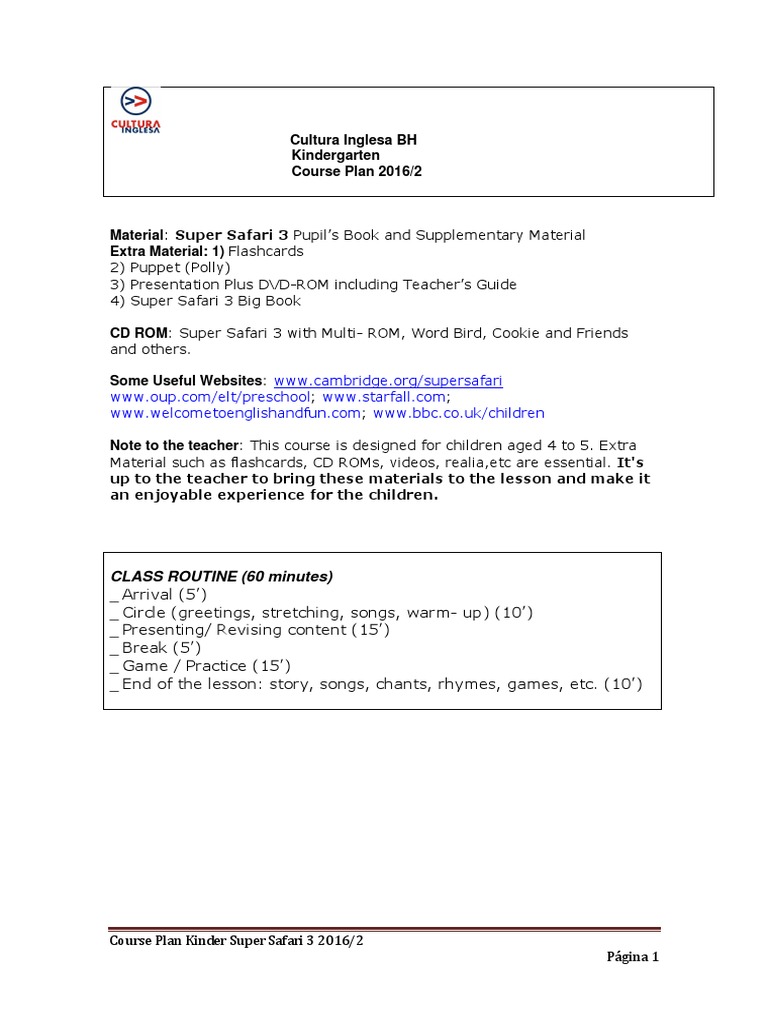 Kindergarten Course Plan 2016.2 | PDF | Classroom | Teachers