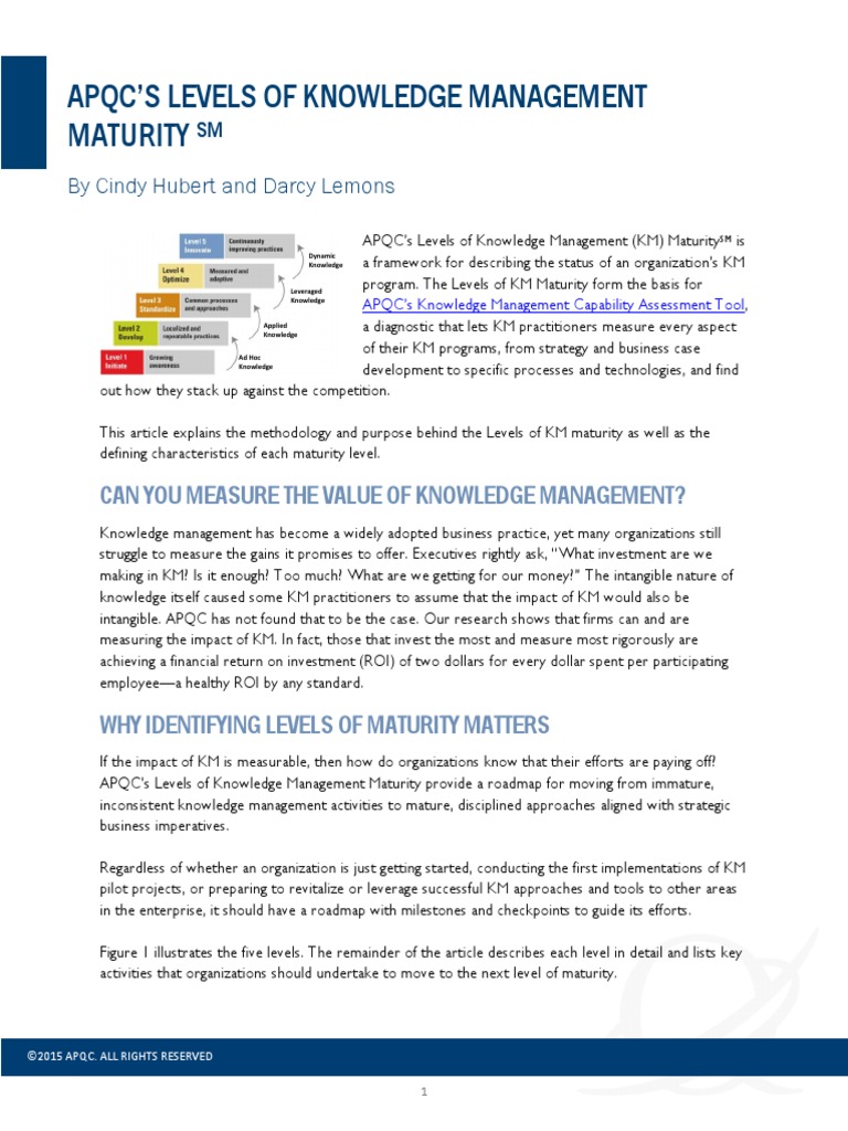 K06126 Levels of KM Maturity 2015 | PDF | Strategic Management ...