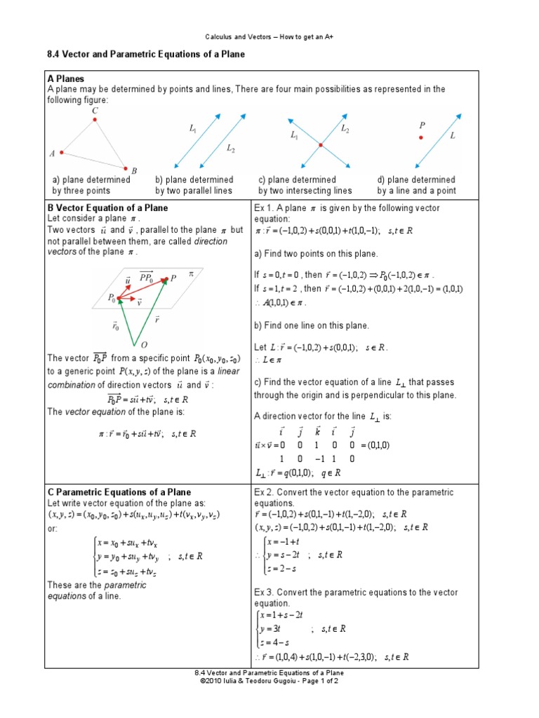 84 Vector and Parametric Equations of A Plane | PDF | Plane (Geometry ...