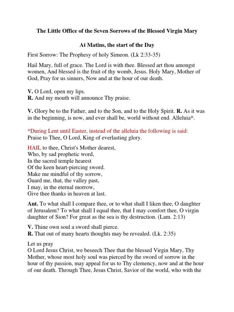 The Little Office of Seven Sorrows of The Blessed Virgin Mary | PDF ...