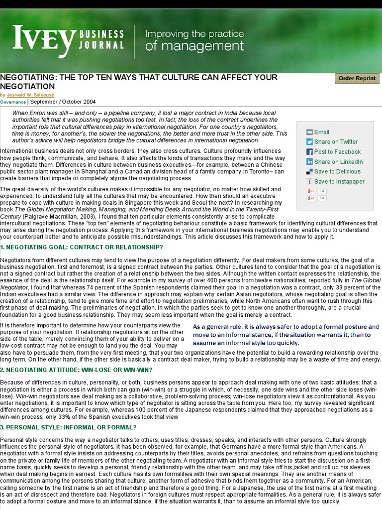 Negotiating: The Top Ten Ways That Culture Can Affect Your Negotiation ...