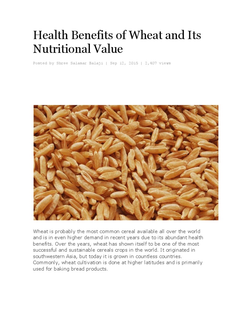 Health Benefits of Wheat and Its Nutritional Value | PDF | Wheat ...