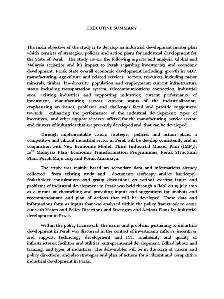 Perak Industrial Development Master Plan | PDF | Foreign Direct ...