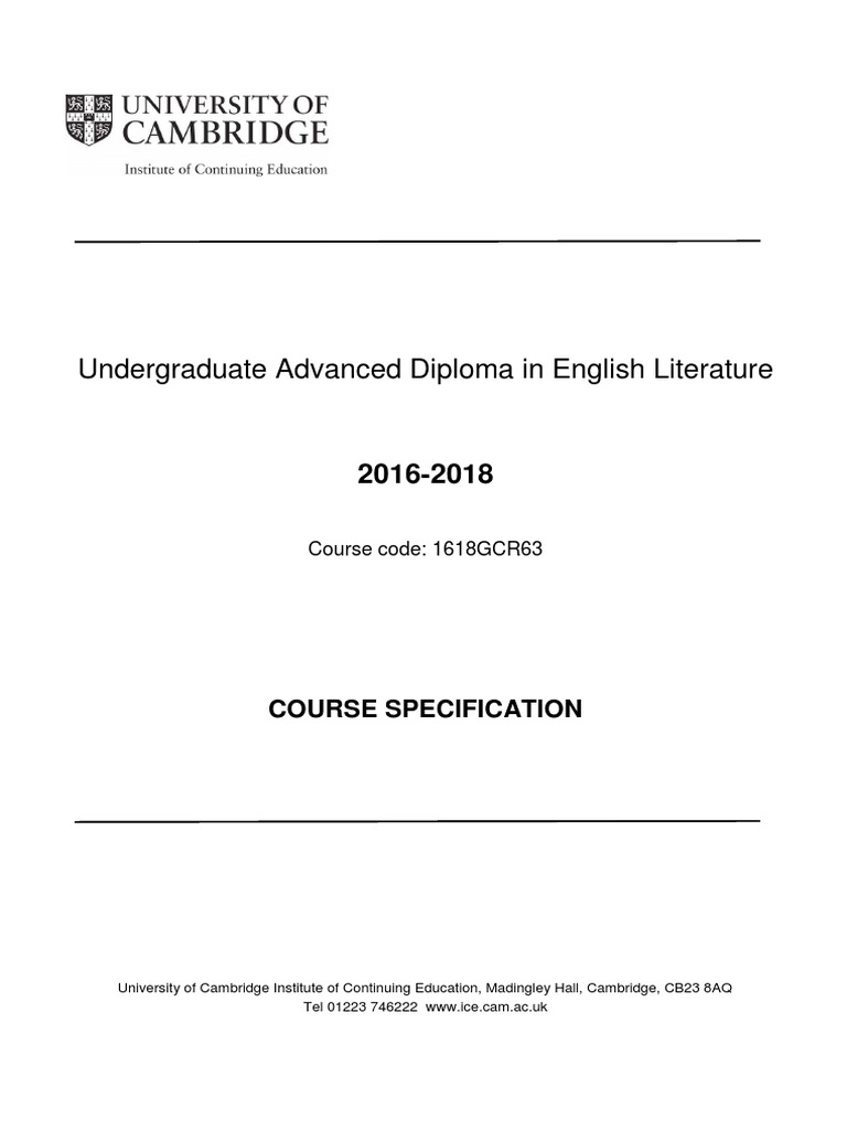Undergraduate Advanced Diploma in English Literature (Course ...
