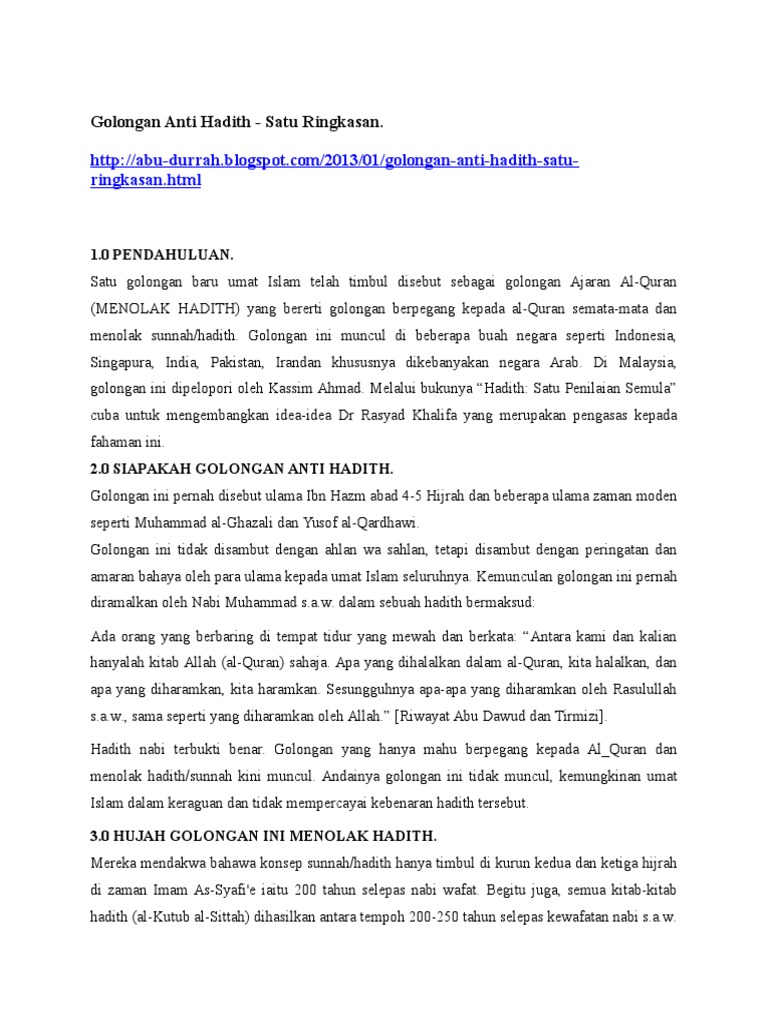 Golongan Anti Hadith | PDF | Ilmu Sosial