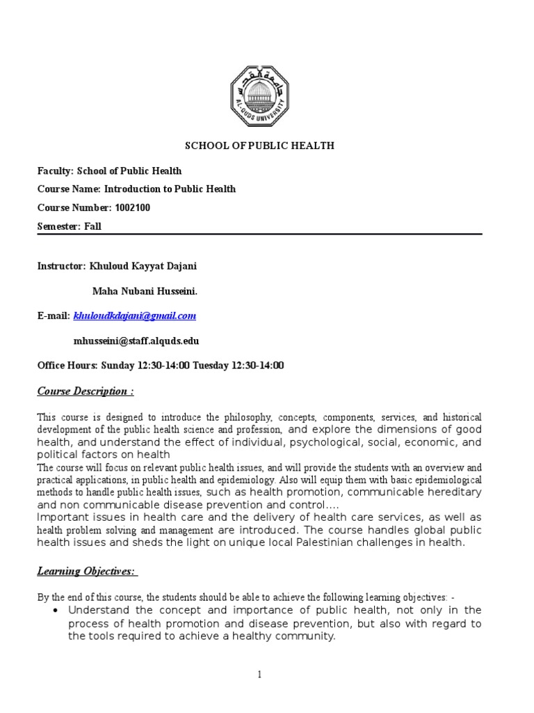 Outline | PDF | Public Health | Epidemiology