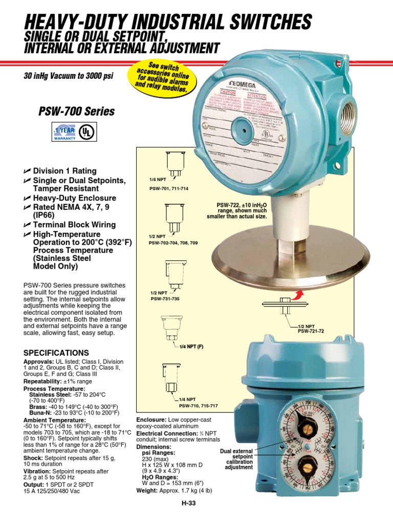 Single or Dual Setpoint, Internal or External Adjustment: PSW-700 ...
