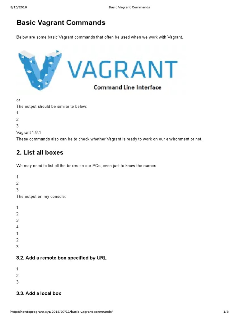 Basic Vagrant Commands: 2. List All Boxes | PDF | Computers