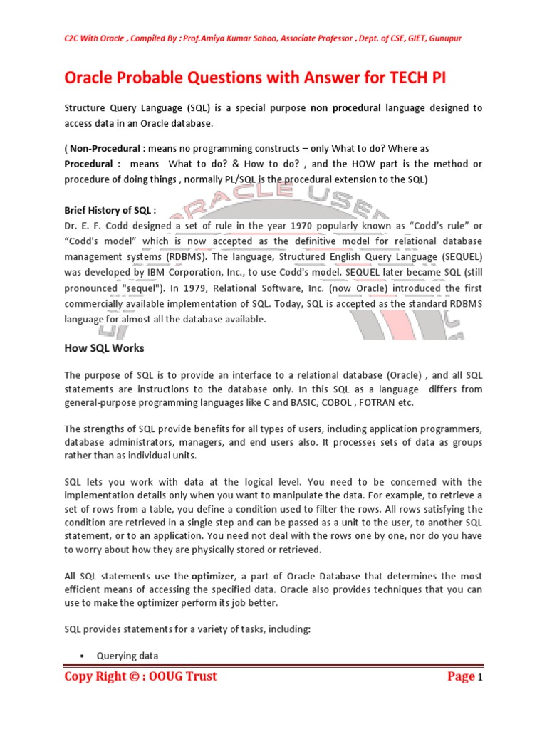 ORACLE C2C - Classroom To Campus | PDF | Relational Database | Pl/Sql