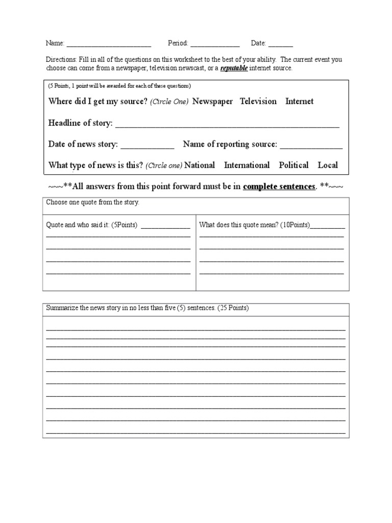 Current Event Analysis Worksheet | PDF