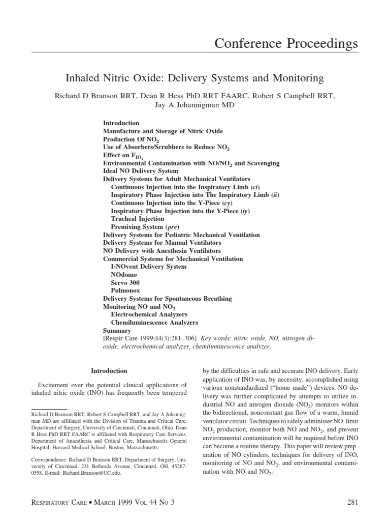 Inhaled Nitric Oxide Delivery Systems | PDF | Nitrogen Dioxide | Lung