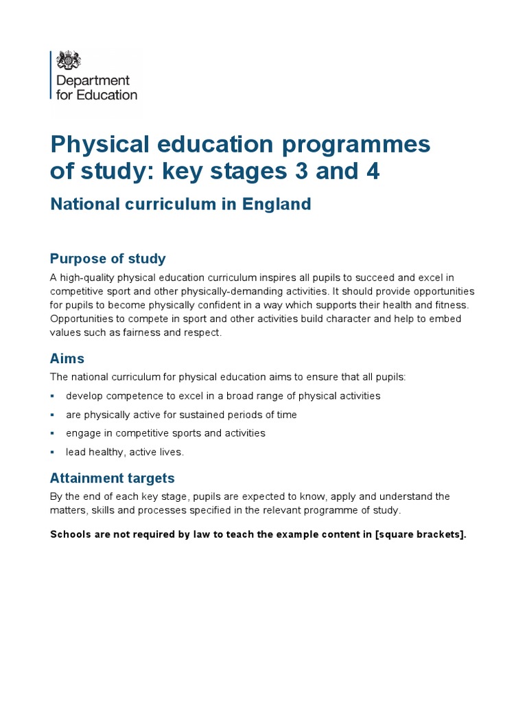 SECONDARY National Curriculum - Physical Education | PDF | Physical ...