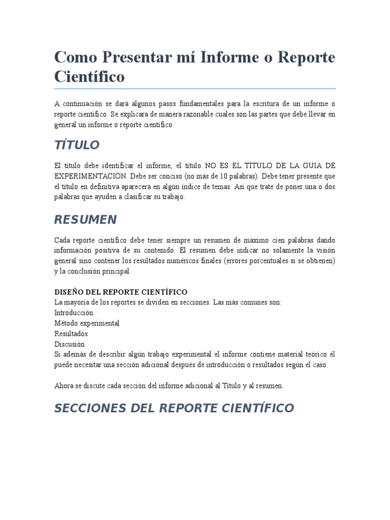 Como Presentar Mí Informe o Reporte Científico (1) | Medición | Ciencia