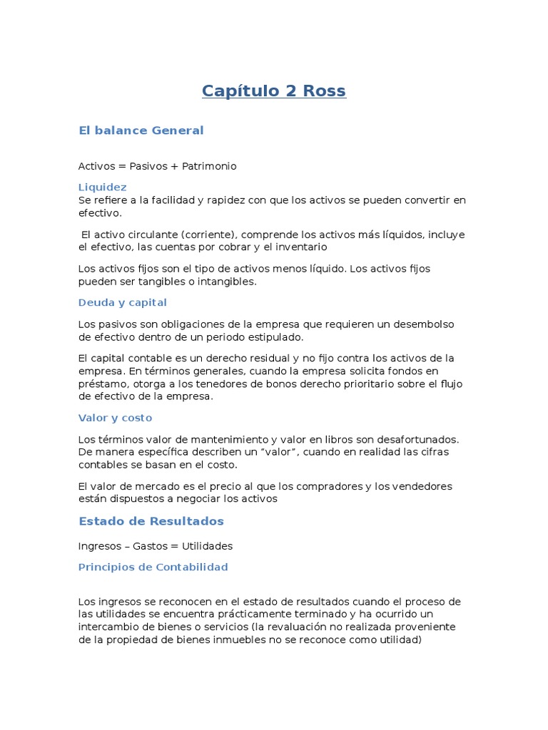 Capitulo 2 Ross | PDF | Principios contables generalmente aceptados | Contabilidad