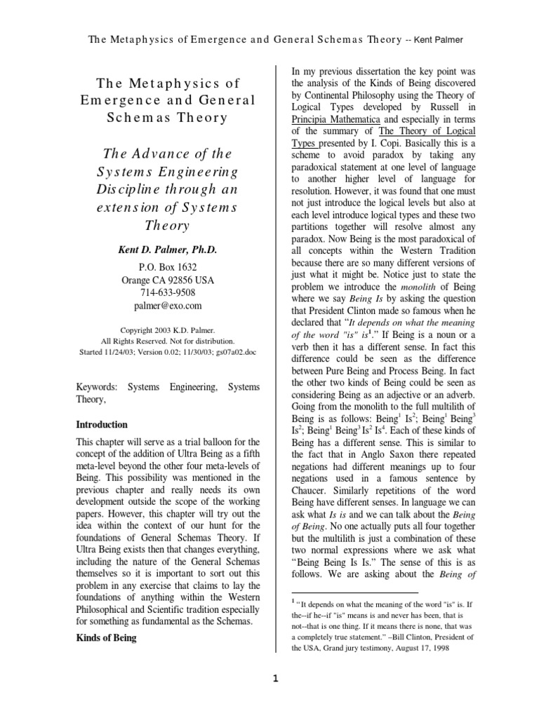 Palmer - The Metaphysics of Emergence and General Schemas Theory | PDF ...