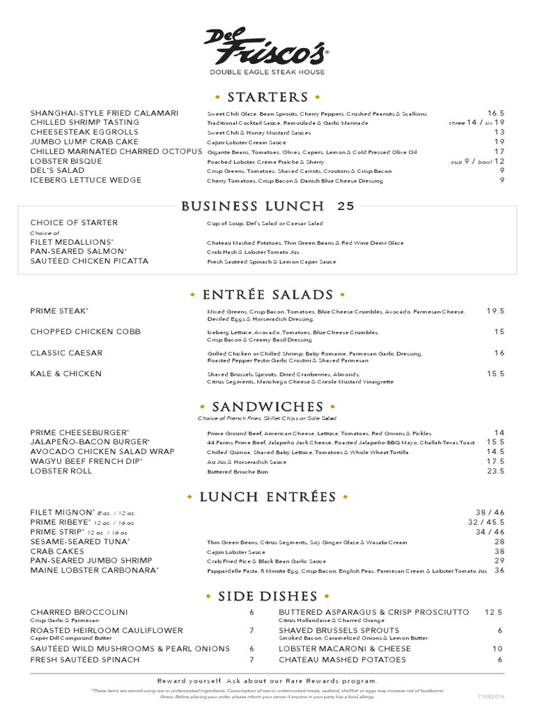 Del Frisco's lunch menu | Salad | European Cuisine