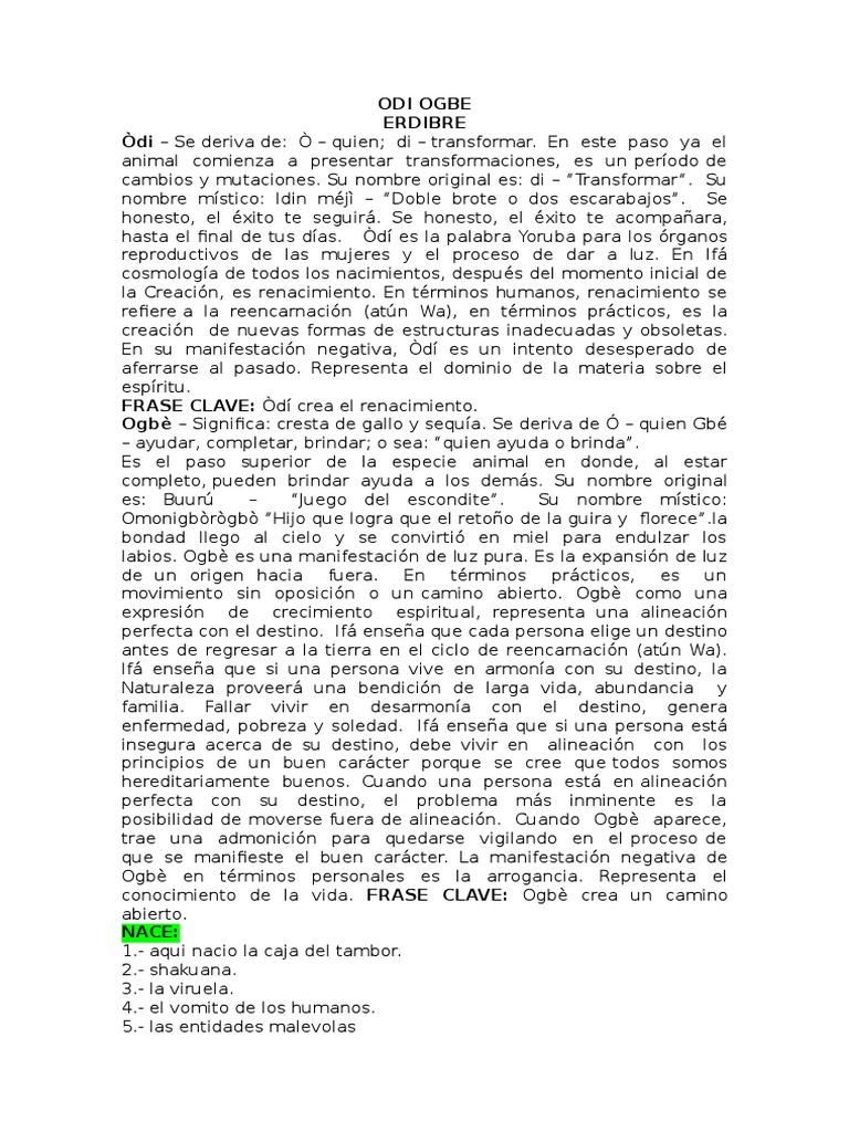 Significado de Òdi y Ogbè en Ifá | PDF | Religión y creencia