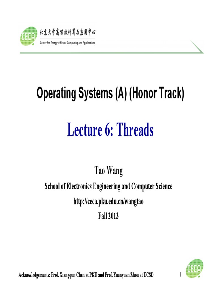 Lecture 6: Threads: Operating Systems (A) (Honor Track) | PDF | Thread (Computing) | Process ...