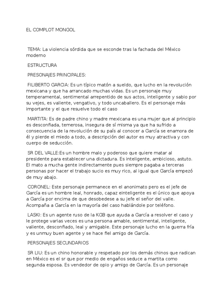 El Complot Mongol Personajes | PDF