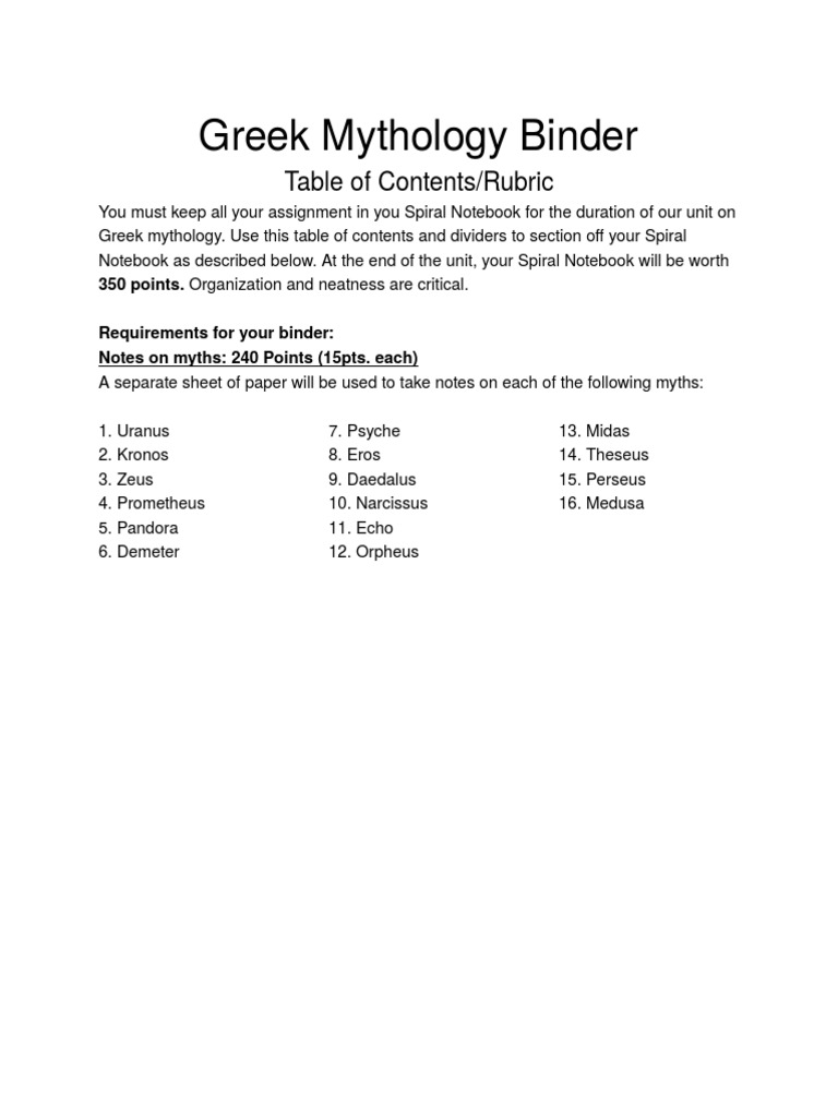 Greek Mythology Binder | PDF