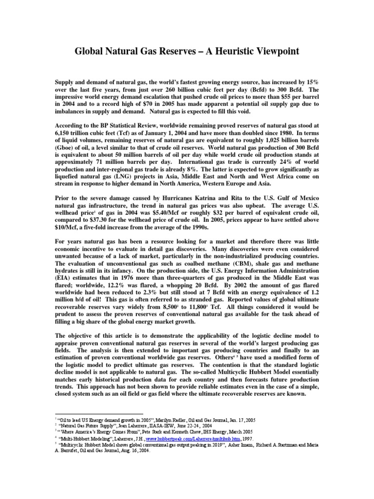 Global Natural Gas Reserves-A Heuristic Viewpoint | PDF | Natural Gas ...