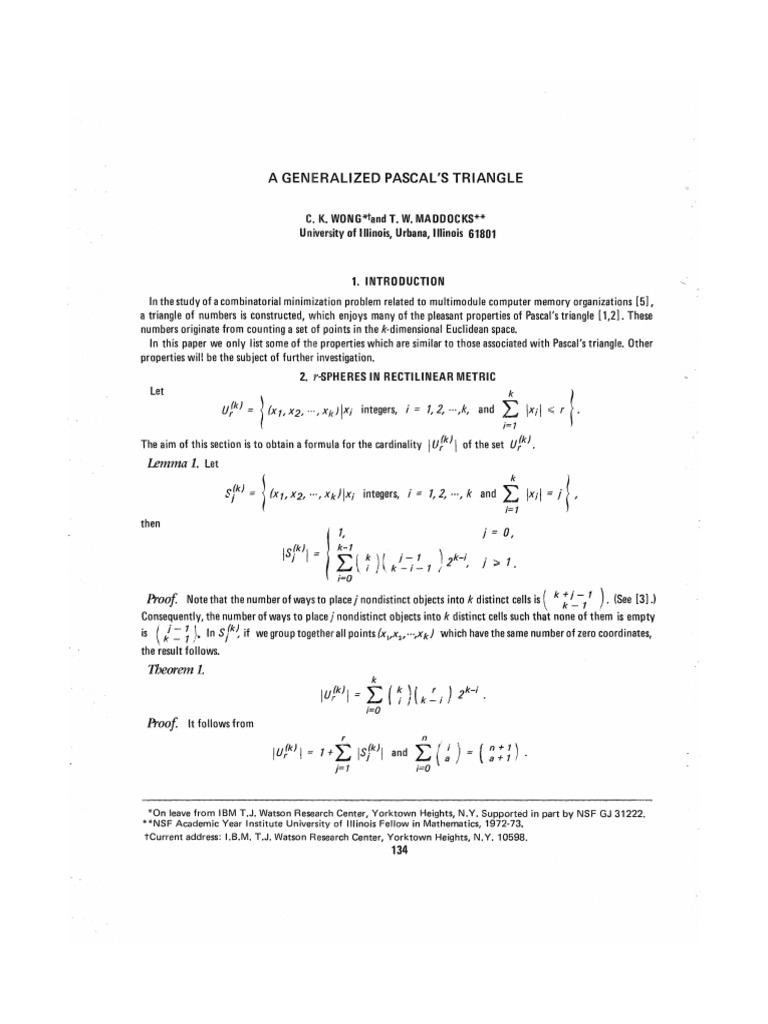 A Generalized Pascal'S Triangle: /u / (I) | PDF | Sphere | Space