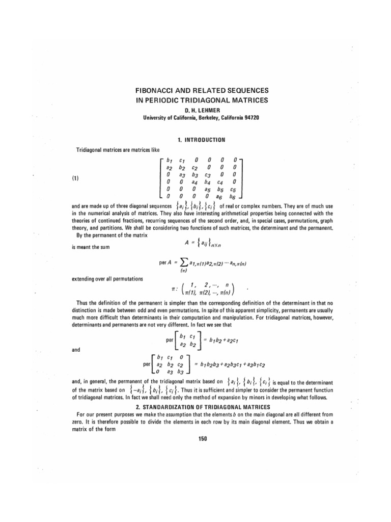 Fibonacci and Related Sequences in Periodic Tridiagonal Matrices | PDF | Determinant | Matrix ...