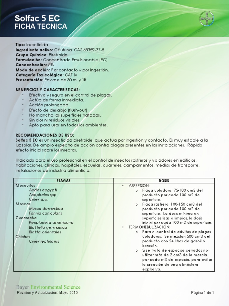 Solfac Ficha Tecnica PDF | PDF | Agua | Especialidades Medicas