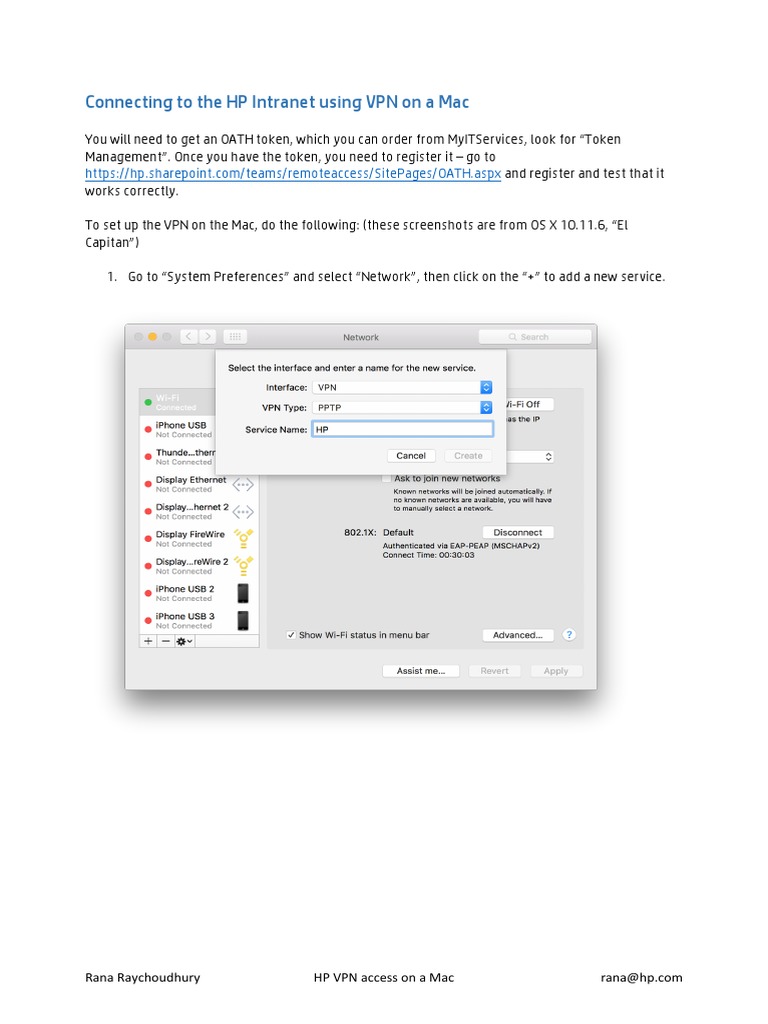 Connecting To The HP Intranet Using VPN On A Mac | PDF