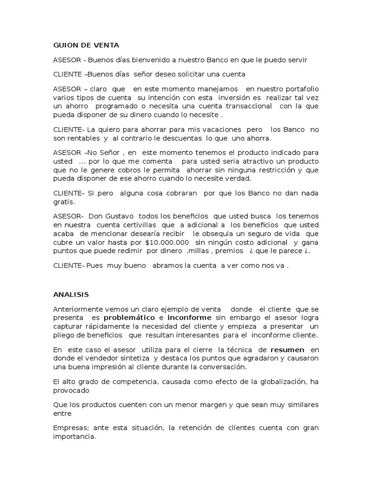 Guion de Venta y Posventa | Cliente | Ahorro