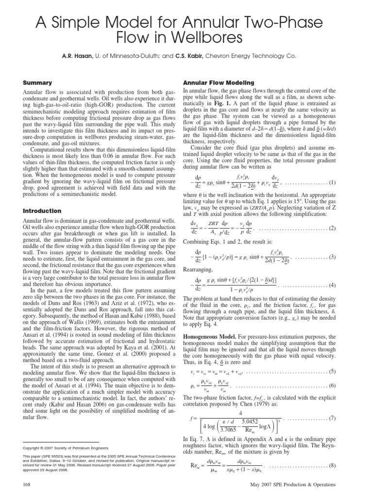 A Simple Model For Annular Two Phase Flow in Wellbores | PDF | Fluid ...