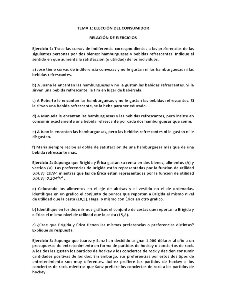 Ejercicios de Micro PDF | PDF | Utilidad | Microeconomía